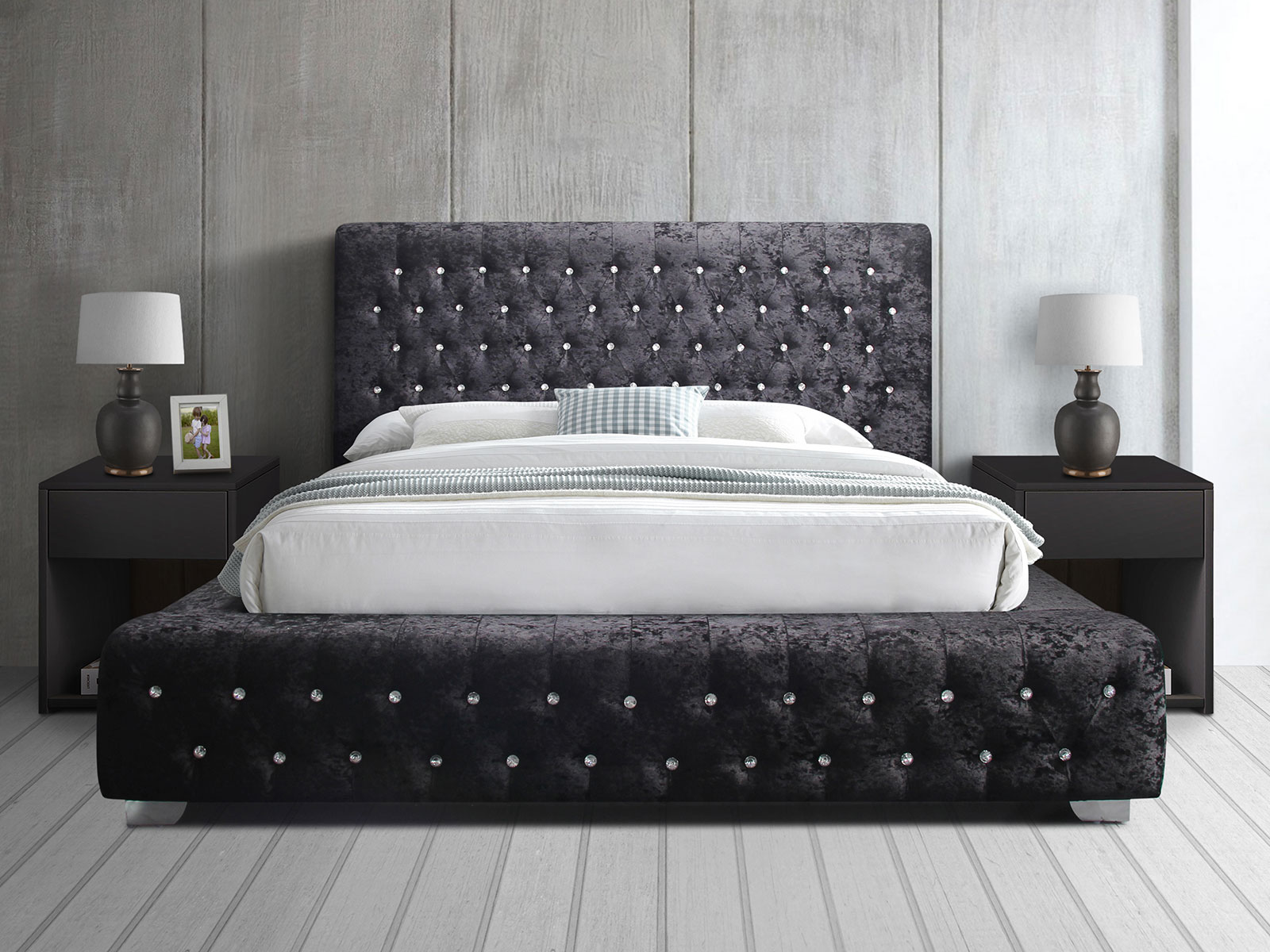 5ft King Size Birlea Grande Bedstead in Black Crushed Velvet