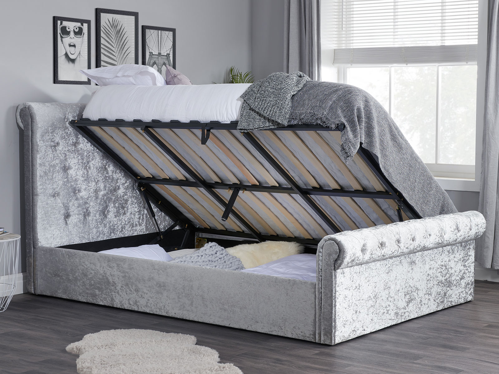 5ft King Size Birlea Sienna Side Ottoman Bedstead in GREY