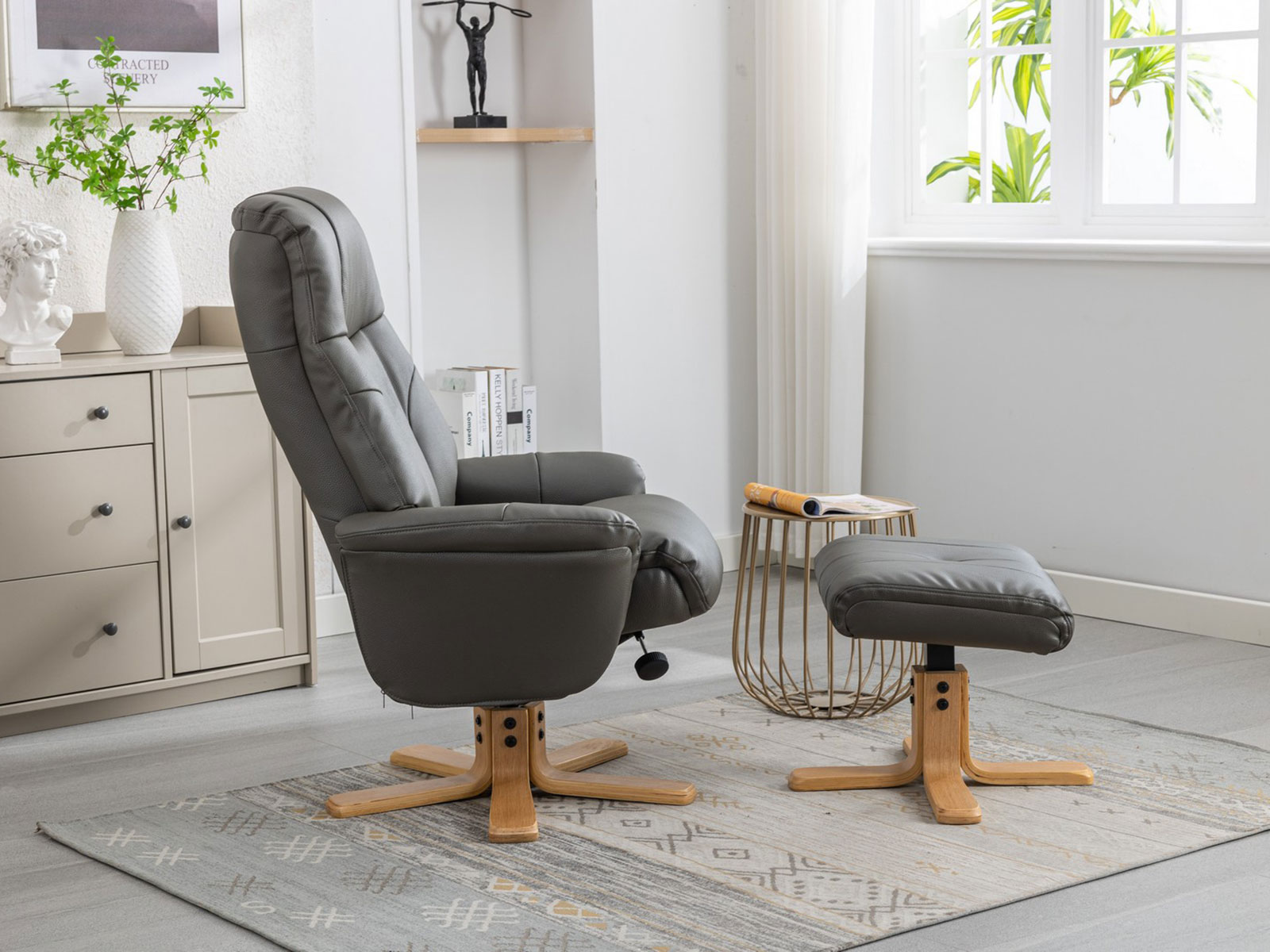 GFA Dubai Swivel Chair & Footstool in Cinder Plush