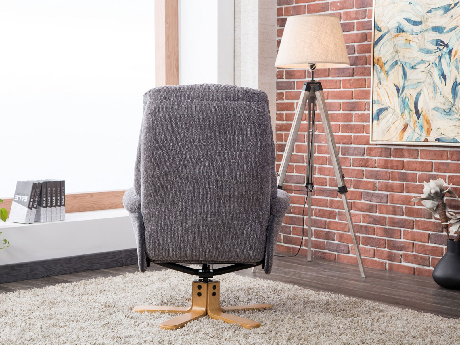 GFA Dubai Swivel Chair & Footstool in Lisbon Grey Fabric