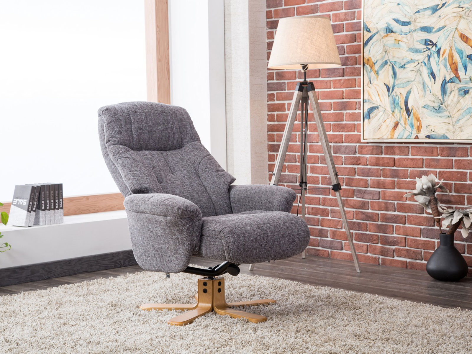 GFA Dubai Swivel Chair & Footstool in Lisbon Grey Fabric