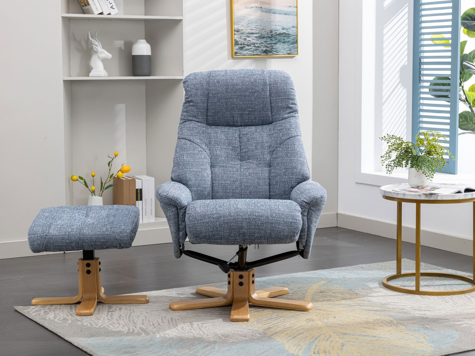 GFA Dubai Swivel Chair & Footstool in Lisbon Marine Fabric