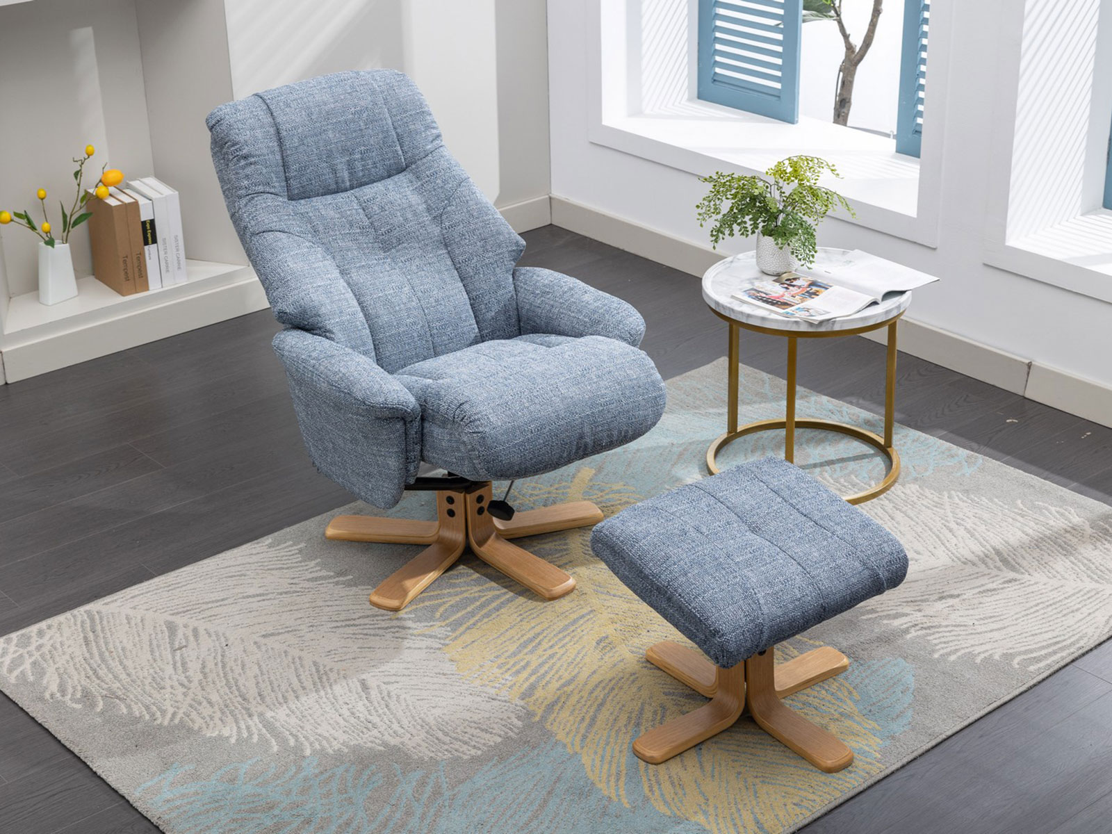 GFA Dubai Swivel Chair & Footstool in Lisbon Marine Fabric