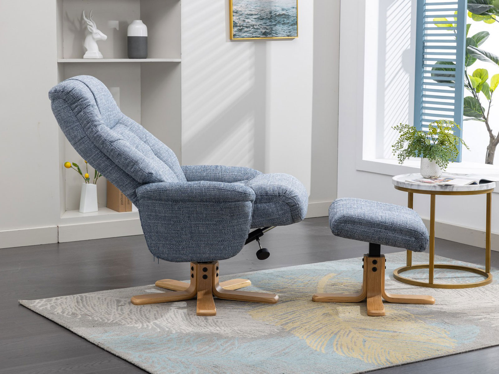 GFA Dubai Swivel Chair & Footstool in Lisbon Marine Fabric