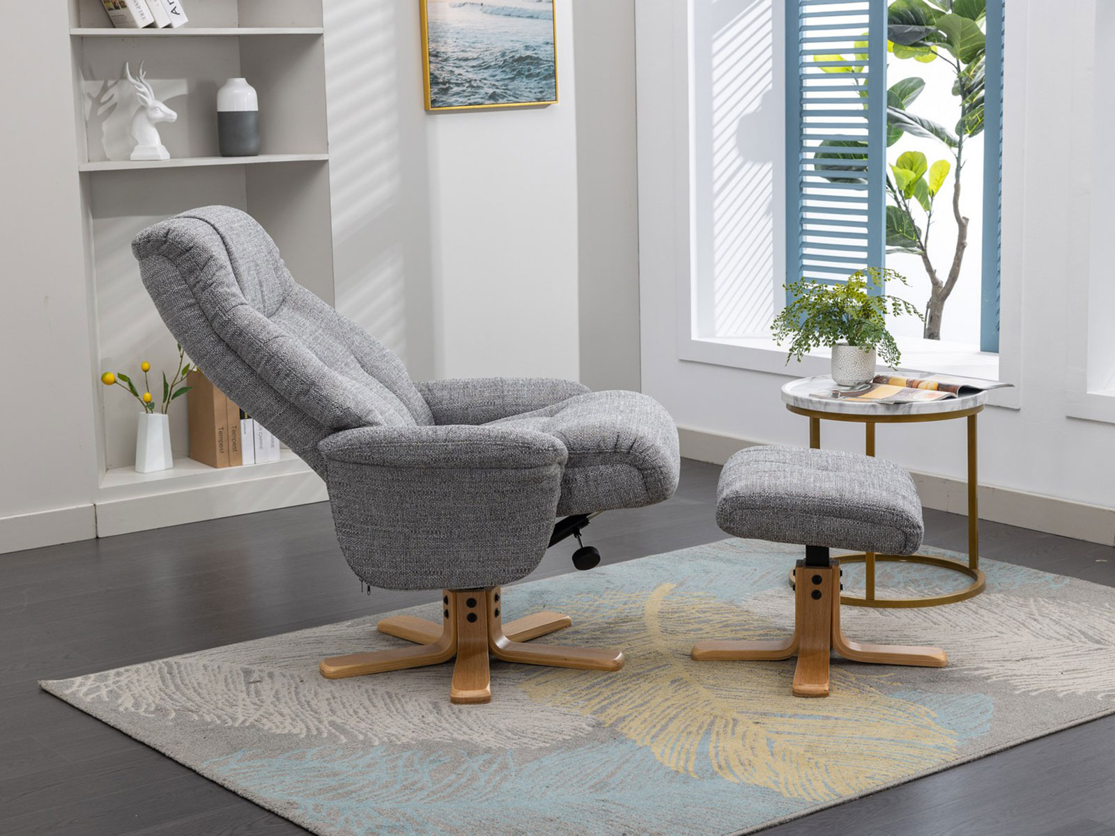 GFA Dubai Swivel Chair & Footstool in Lisbon Rock Fabric