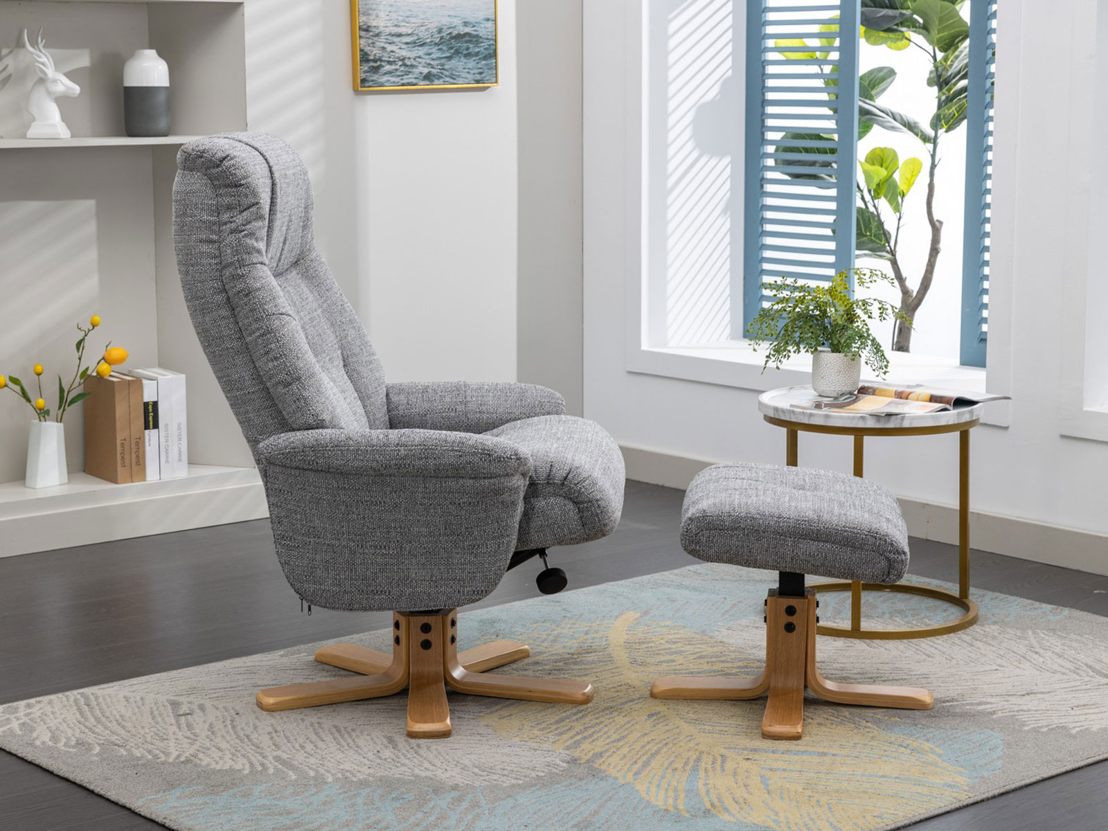 GFA Dubai Swivel Chair & Footstool in Lisbon Rock Fabric