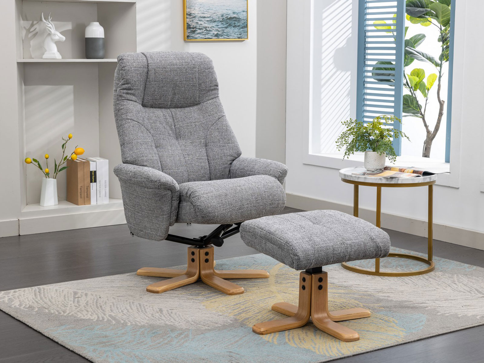 GFA Dubai Swivel Chair & Footstool in Lisbon Rock Fabric