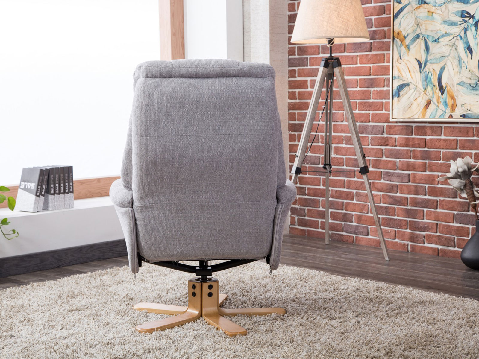 GFA Dubai Swivel Chair & Footstool in Lisbon Silver Fabric