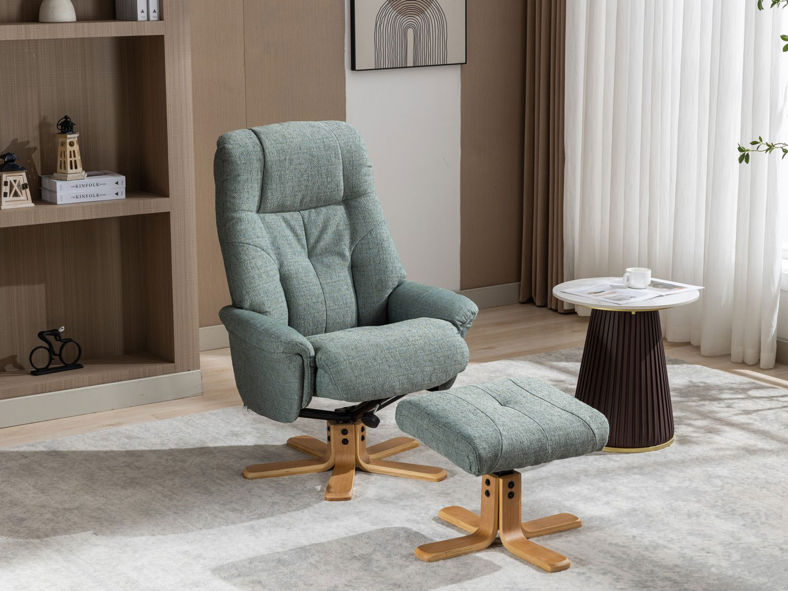 GFA Dubai Swivel Chair & Footstool in Lisbon Teal Fabric