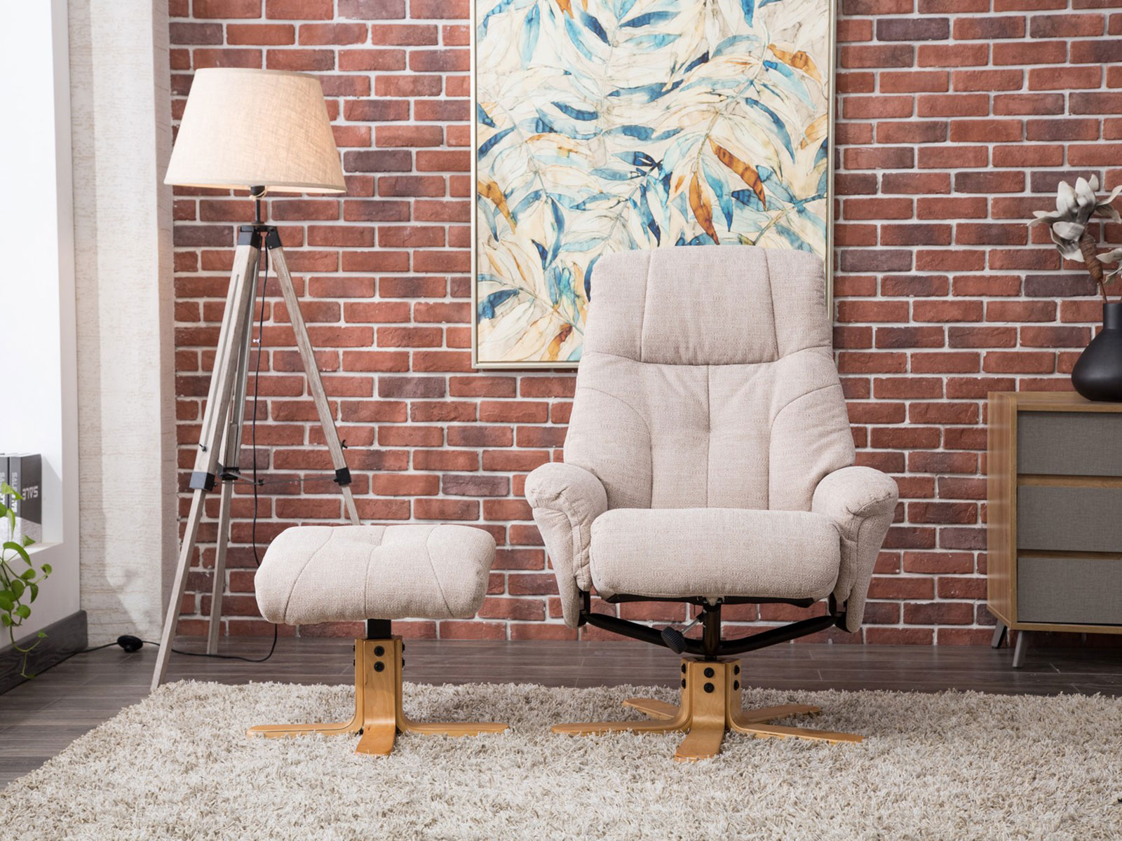 GFA Dubai Swivel Chair & Footstool in Lisbon Wheat Fabric