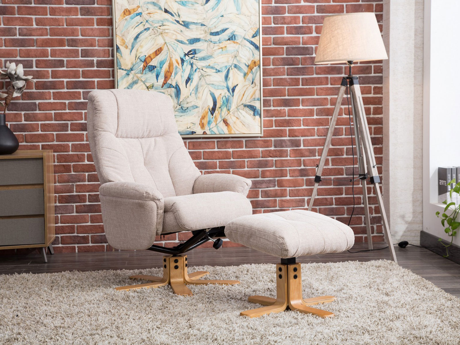 GFA Dubai Swivel Chair & Footstool in Lisbon Wheat Fabric
