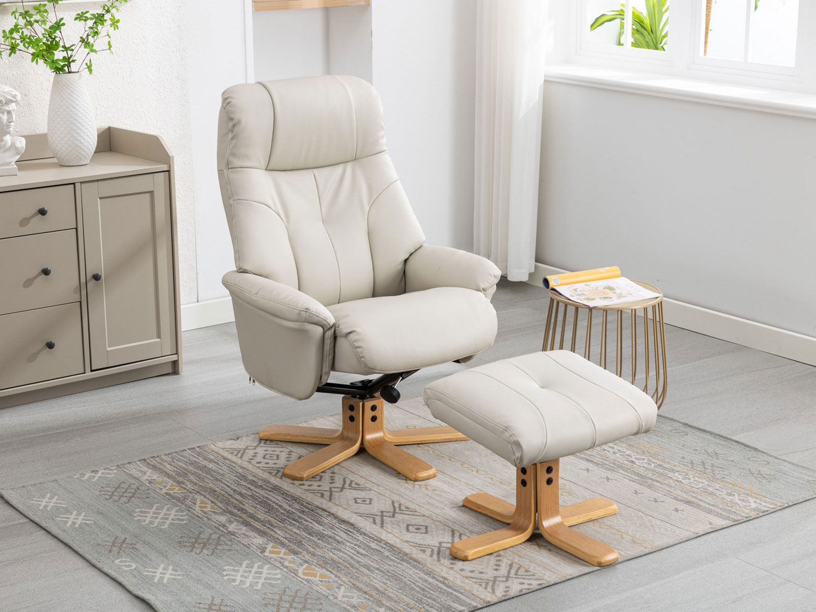 GFA Dubai Swivel Chair & Footstool in Mushroom Plush