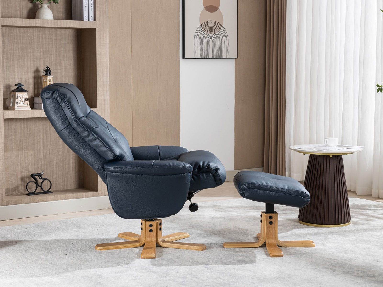 GFA Dubai Swivel Chair & Footstool in Navy Plush