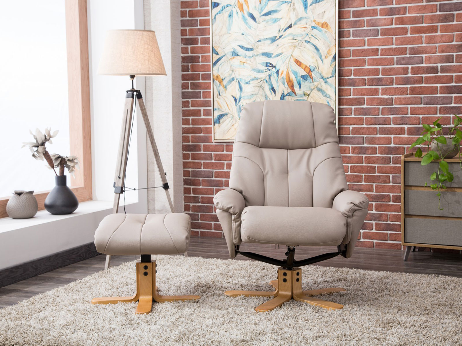 GFA Dubai Swivel Chair & Footstool in Pebble Plush