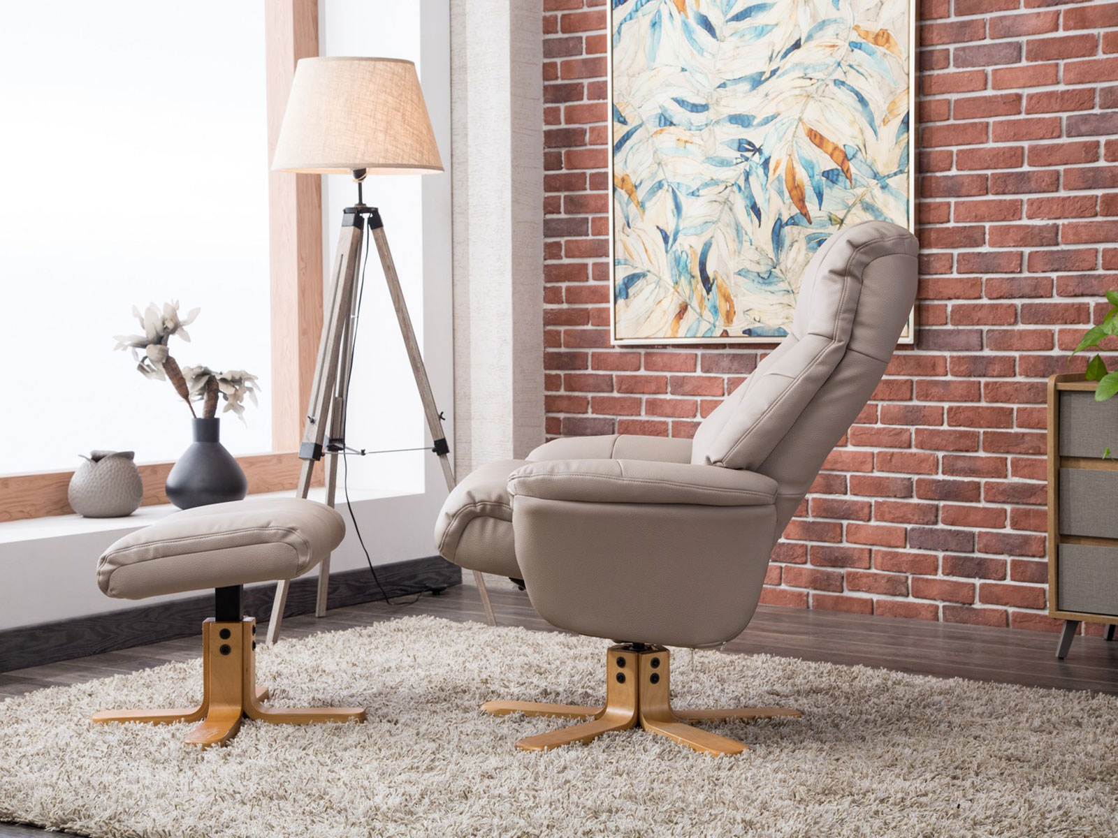 GFA Dubai Swivel Chair & Footstool in Pebble Plush