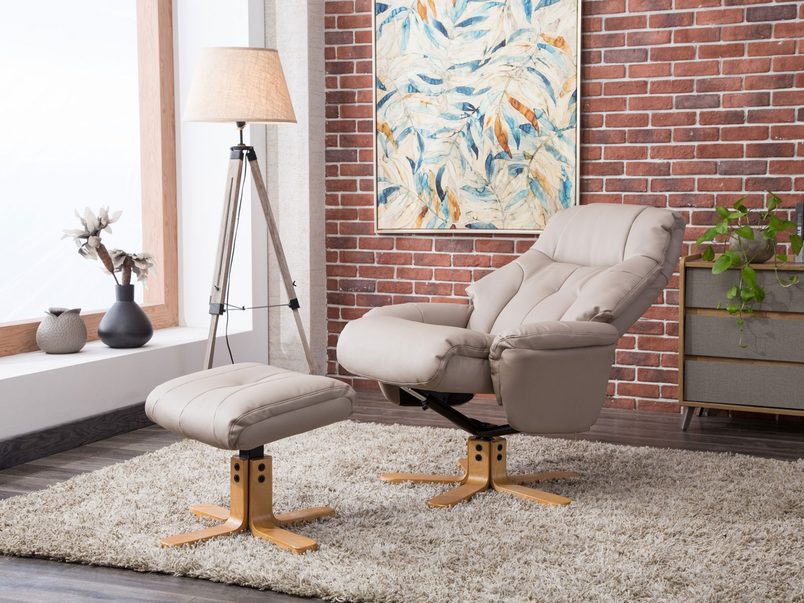 GFA Dubai Swivel Chair & Footstool in Pebble Plush
