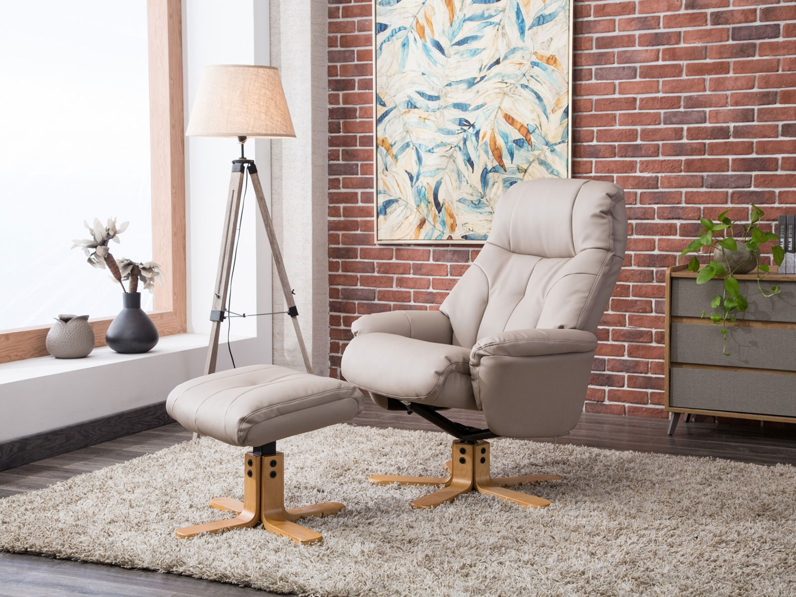 GFA Dubai Swivel Chair & Footstool in Pebble Plush
