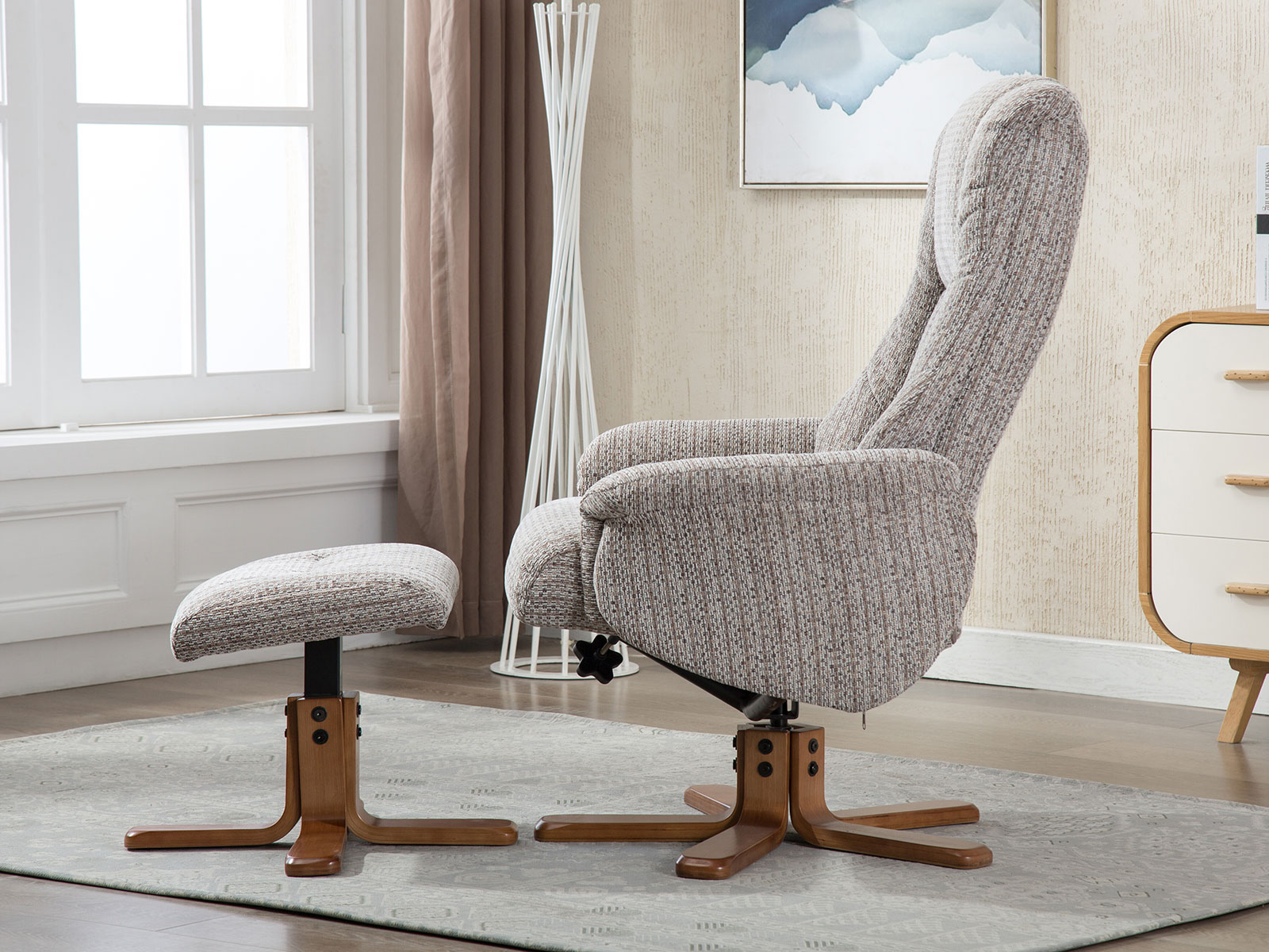 GFA Florida Swivel Recliner & Footstoolin Wheat Fabric