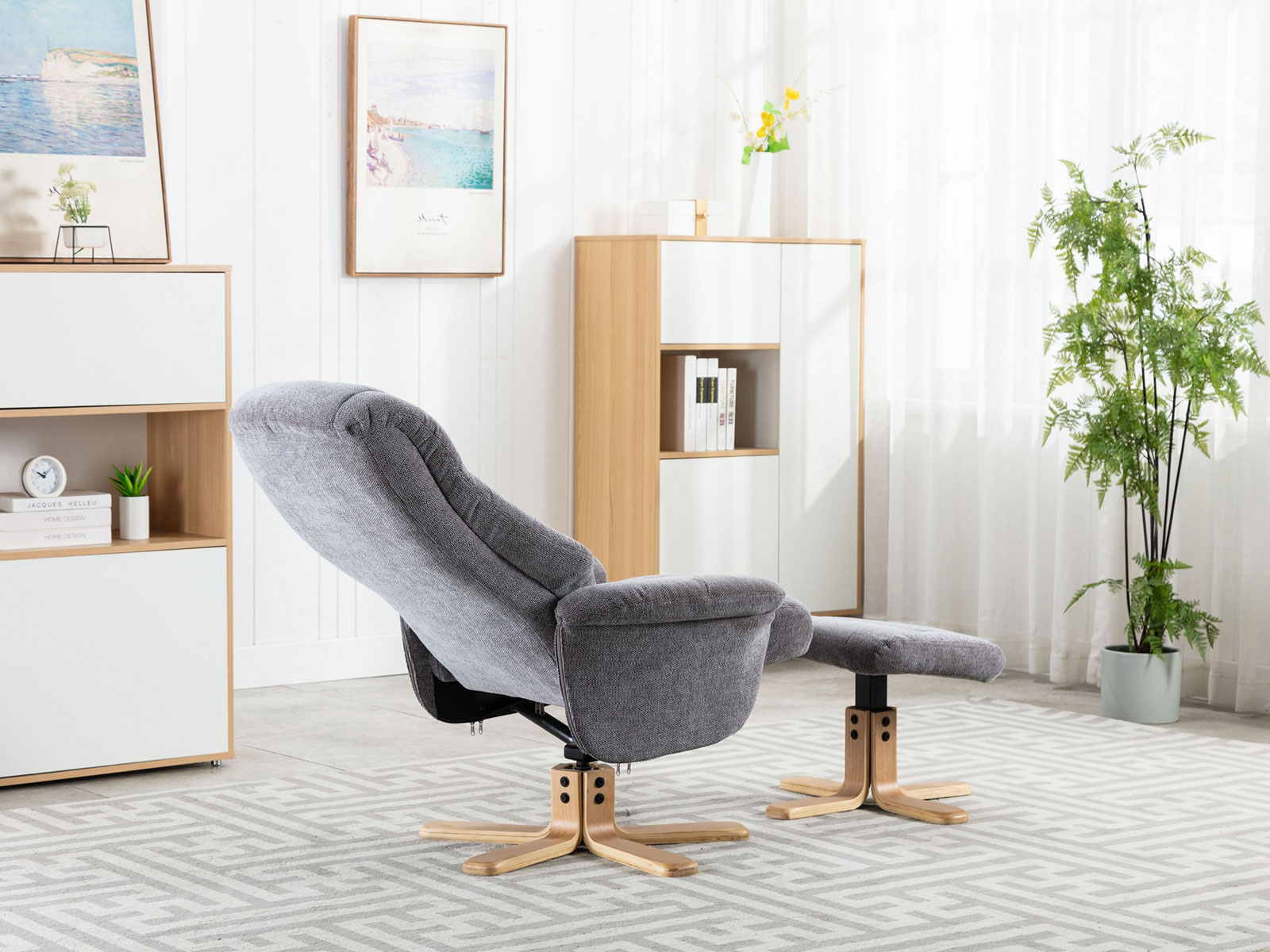 GFA Hawaii Swivel Recliner & Footstool in Lille Charcoal Fabric