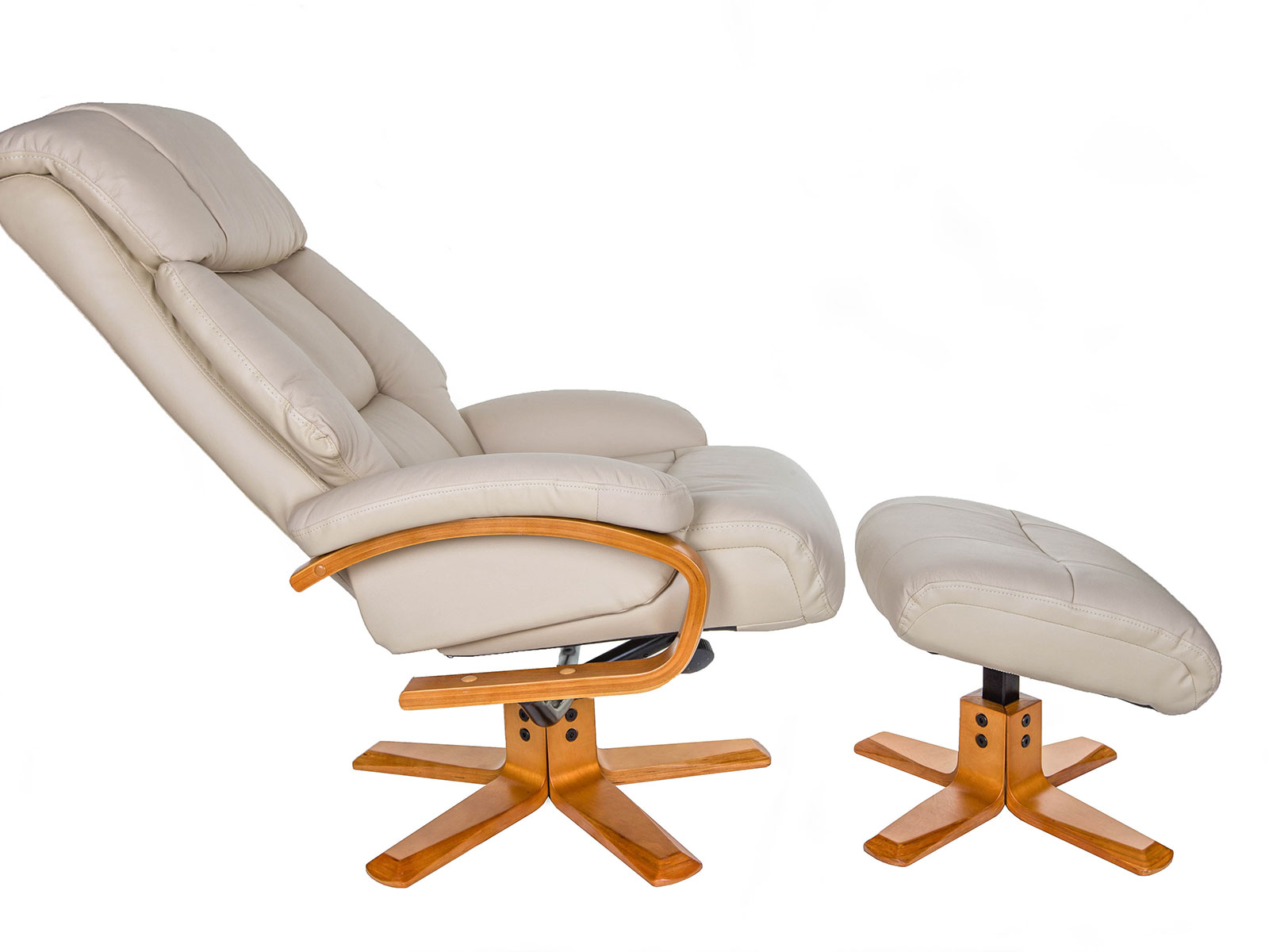 GFA Nice Swivel Recliner & Footstool in Ivory Leather