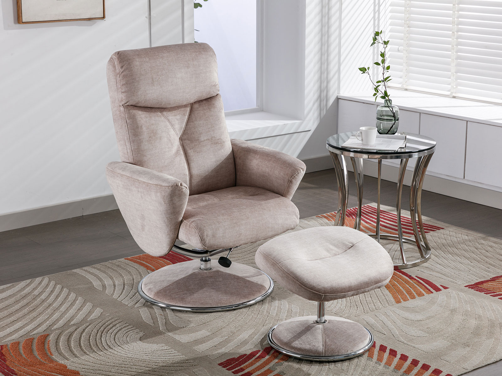 GFA Paddington Swivel Recliner & Footstoolin Champagne